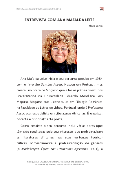 (PDF) Entrevista Com Ana Mafalda Leite | Flavio Rosel garcia - Academia.edu