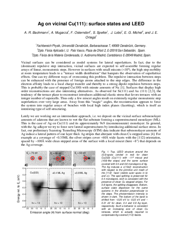 (PDF) Ag on vicinal Cu ( 111 ) : surface states and LEED