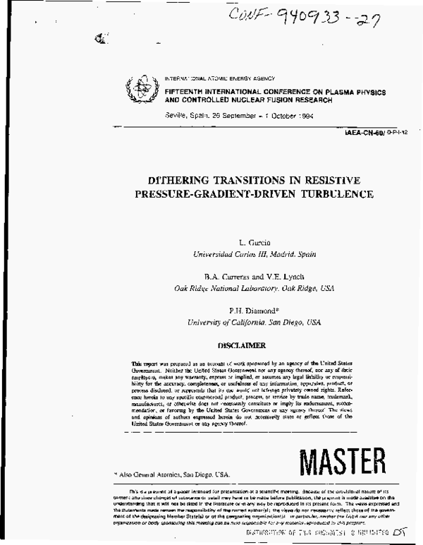 (PDF) Dithering transitions in resistive pressure-gradient-driven ...