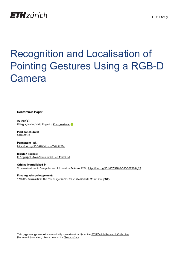(PDF) Gesture Detection for Blind Users Using RGB-D Camera