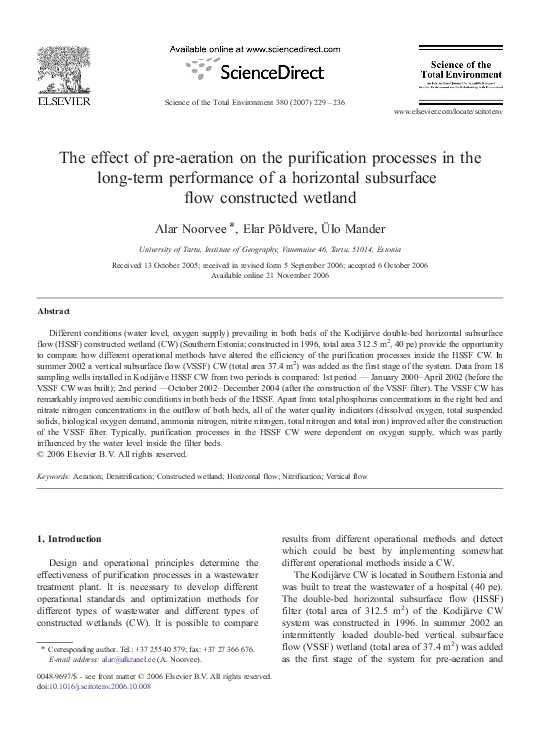 (PDF) The effect of pre-aeration on the purification processes in the long-term performance of a ...