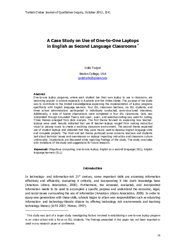 (PDF) A Case Study on Use of One-to-One Laptops in English as Second ...
