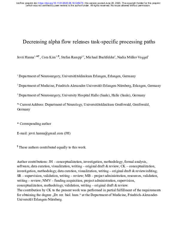 (PDF) Decreasing alpha flow releases task-specific processing paths