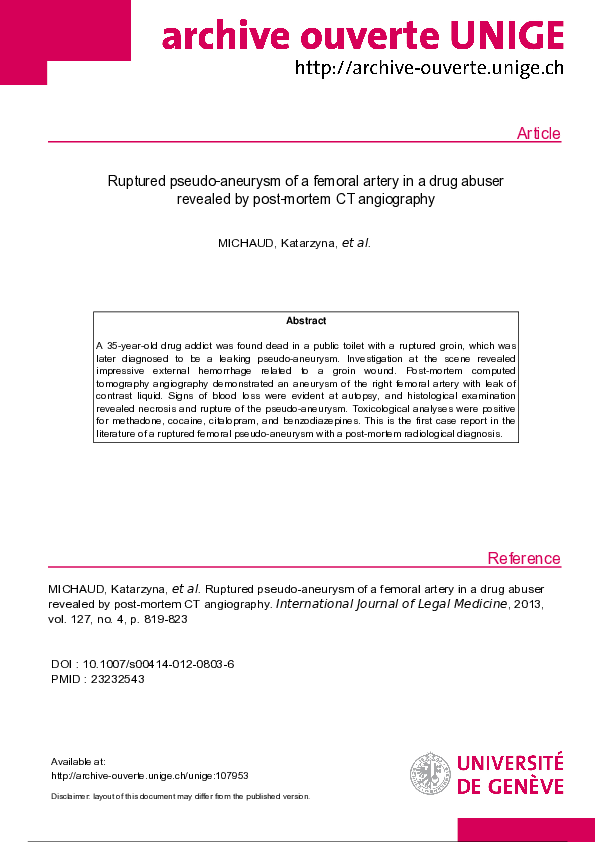 (PDF) Ruptured pseudo-aneurysm of a femoral artery in a drug abuser ...