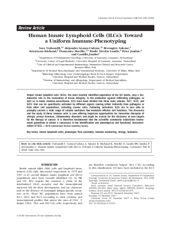 (PDF) Human innate lymphoid cells (ILCs): Toward a uniform immune ...