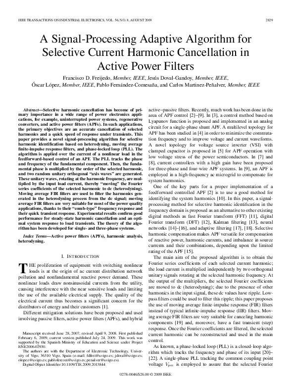 (PDF) A Signal-Processing Adaptive Algorithm for Selective Current Harmonic Cancellation in ...