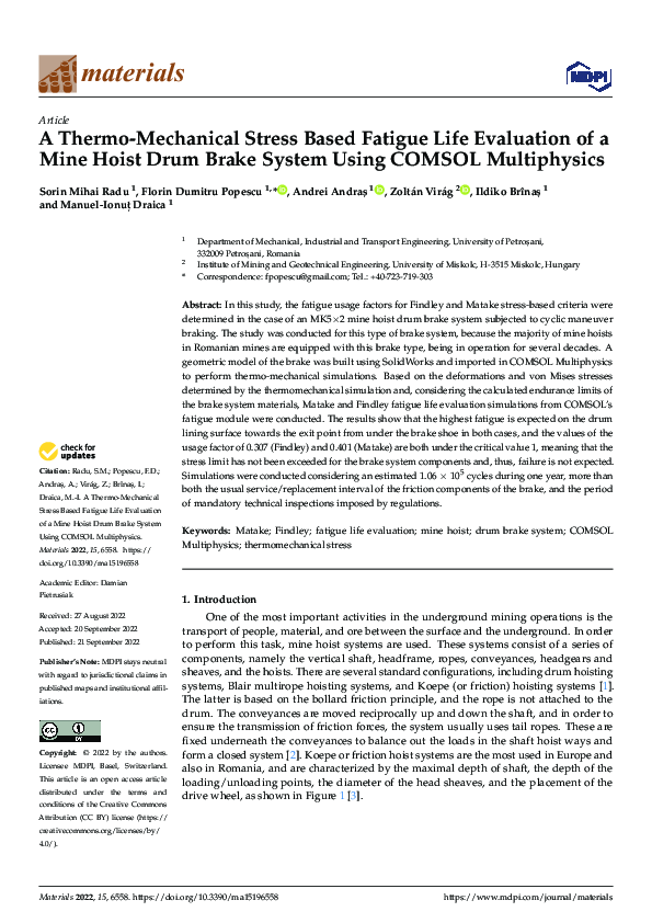 (PDF) A Thermo-Mechanical Stress Based Fatigue Life Evaluation of a Mine Hoist Drum Brake System ...