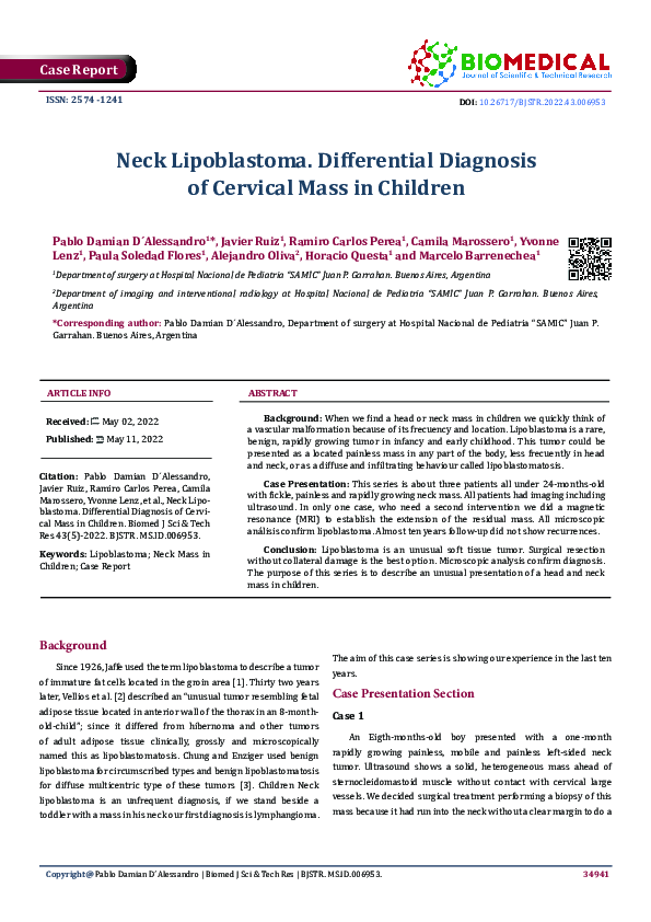 (PDF) Neck Lipoblastoma. Differential Diagnosis of Cervical Mass in ...