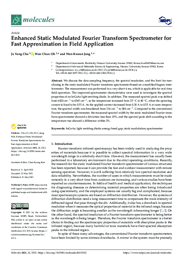 Pdf Enhanced Static Modulated Fourier Transform Spectrometer For Fast Approximation In Field