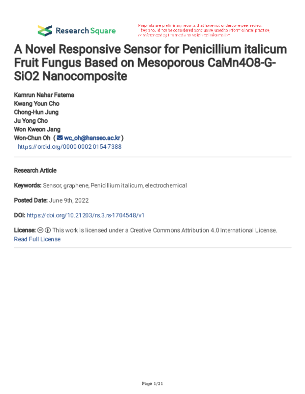 (PDF) A Novel Responsive Sensor for Penicillium italicum Fruit Fungus ...