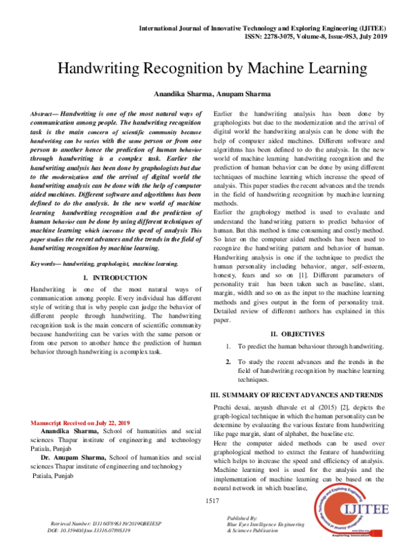 (PDF) Handwriting Recognition by Machine Learning