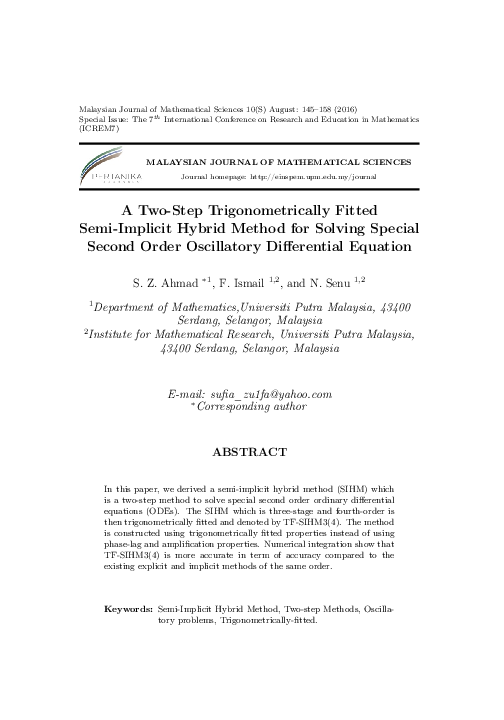 (PDF) A two-step trigonometrically fitted semi-implicit hybrid method for solving special second ...