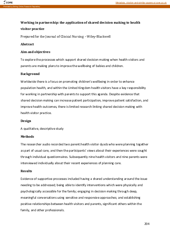 (PDF) What processes will support effective shared decision making when ...