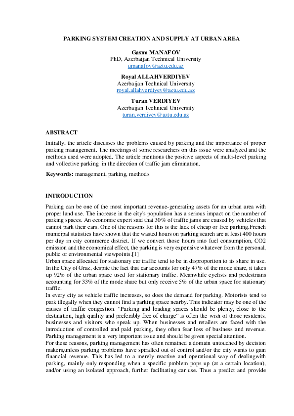 (PDF) Parking System Creation and Supply at Urban Area