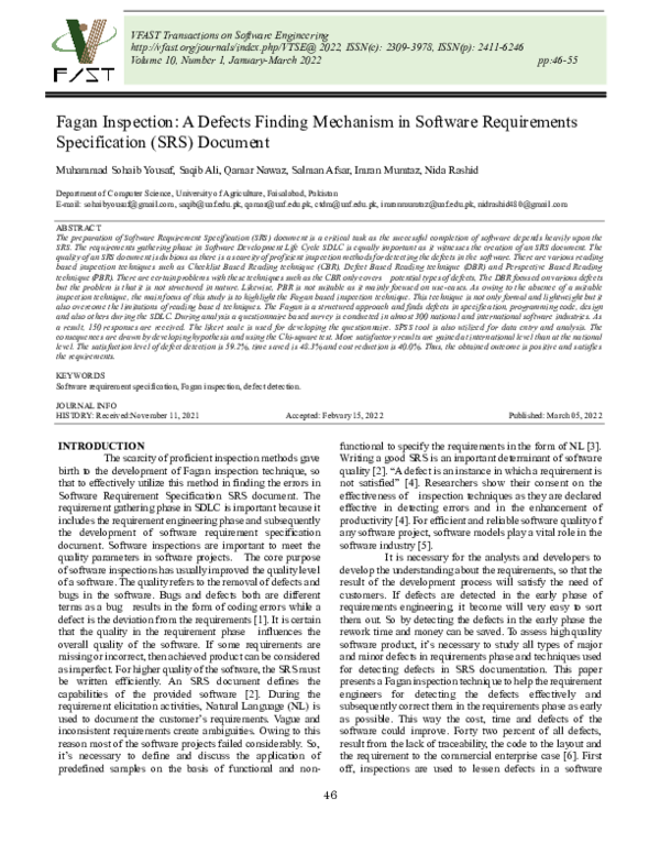 (PDF) Fagan Inspection: A Defects Finding Mechanism in Software ...