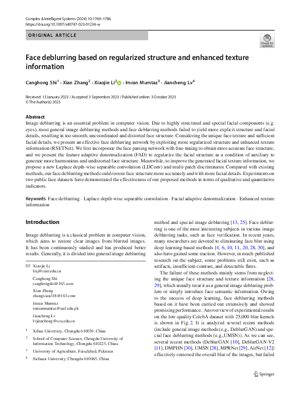 (PDF) Face deblurring based on regularized structure and enhanced texture information