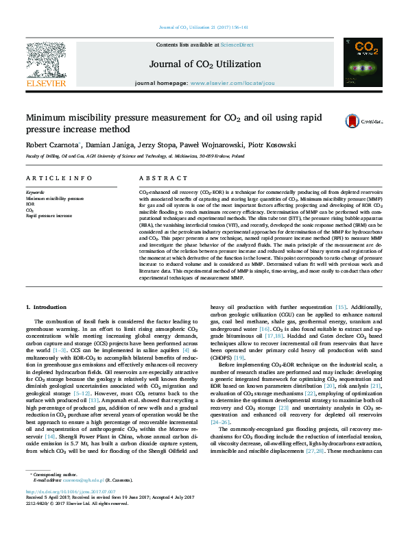 (PDF) Minimum miscibility pressure measurement for CO2 and oil using ...