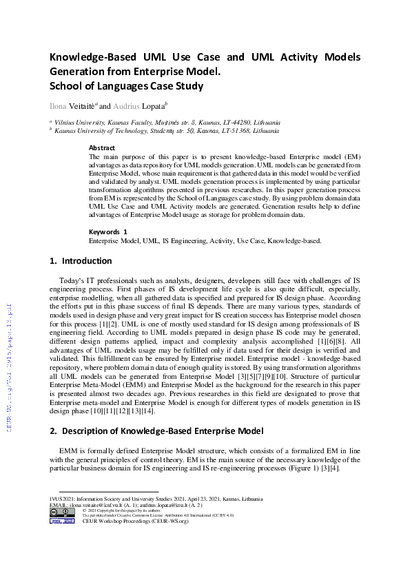 (PDF) Knowledge-Based UML Use Case and UML Activity Models Generation ...