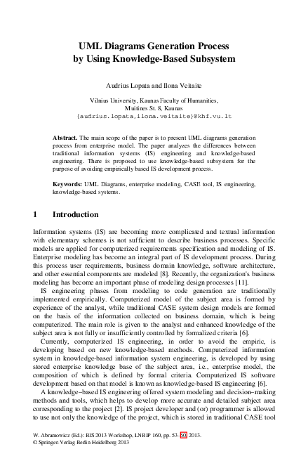 (PDF) UML Diagrams Generation Process by Using Knowledge-Based Subsystem
