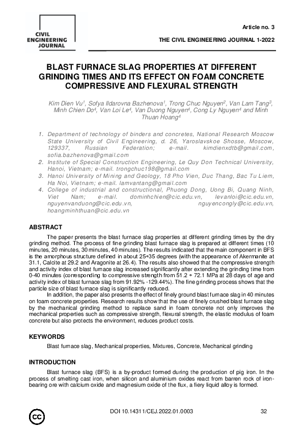 (PDF) Blast furnace slag properties at different grinding times and its effect on foam concrete ...