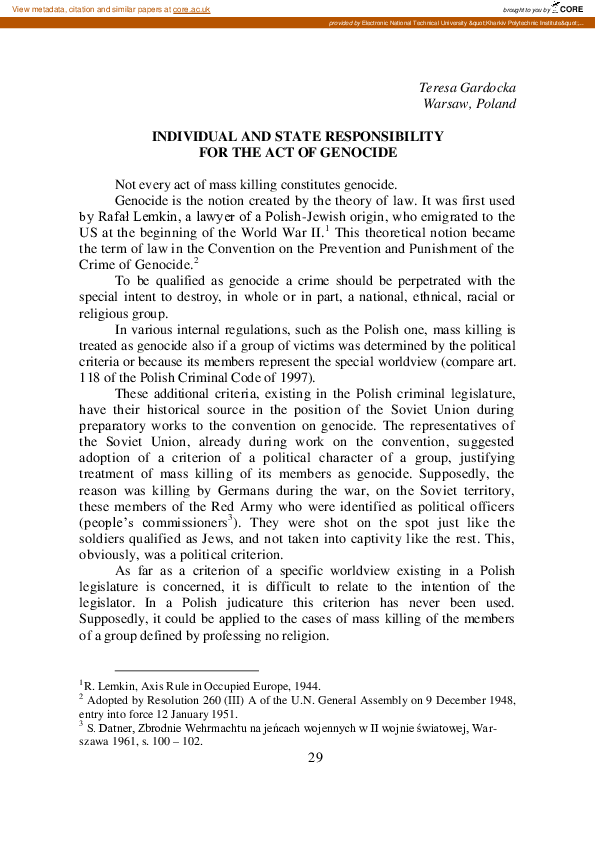 (PDF) Individual and state responsibility for the act of genocide