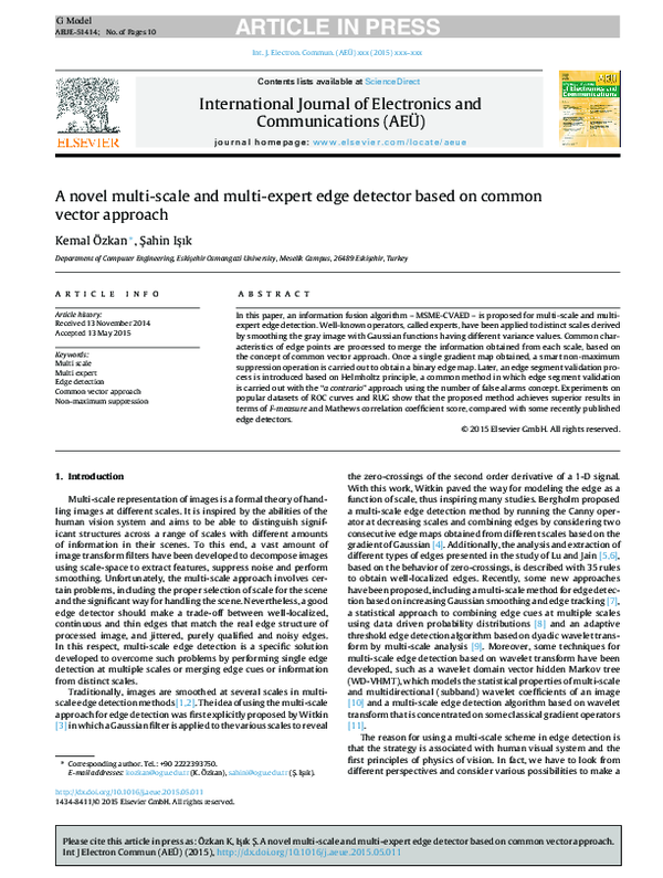 (PDF) A novel multi-scale and multi-expert edge detector based on common vector approach | Şahin ...