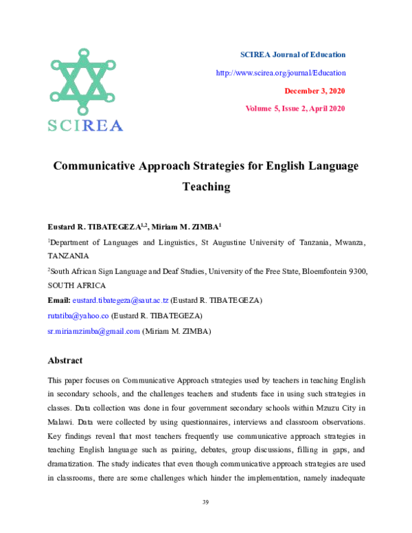(PDF) Communicative Approach Strategies for English Language Teaching