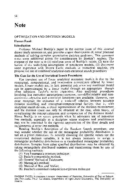(PDF) Note:OPTIMIZATION AND DECISION MODELS