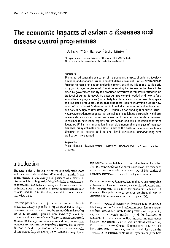 (PDF) The economic impacts of endemic diseases and disease control ...