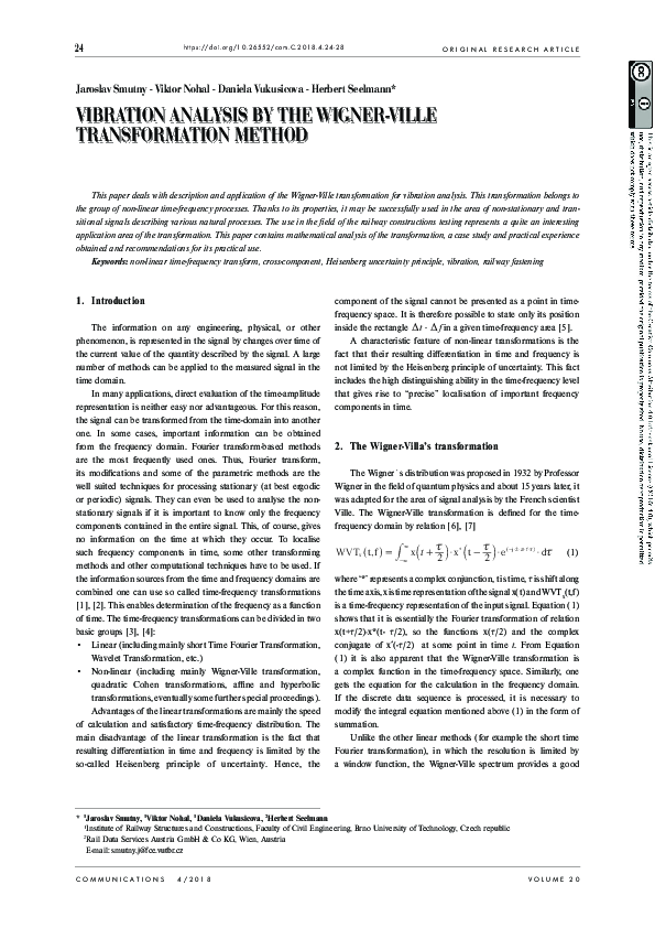 (PDF) Vibration Analysis by the Wigner-Ville Transformation Method