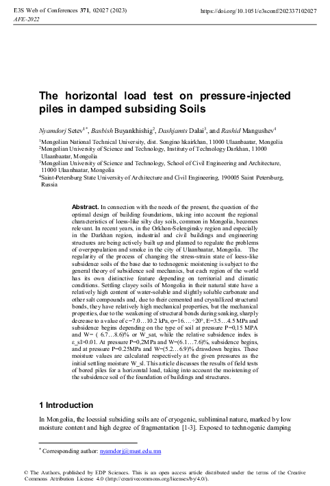 (PDF) The horizontal load test on pressure-injected piles in damped ...