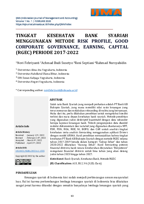 (PDF) Tingkat Kesehatan Bank Syariah Menggunakan Metode Risk Profile ...
