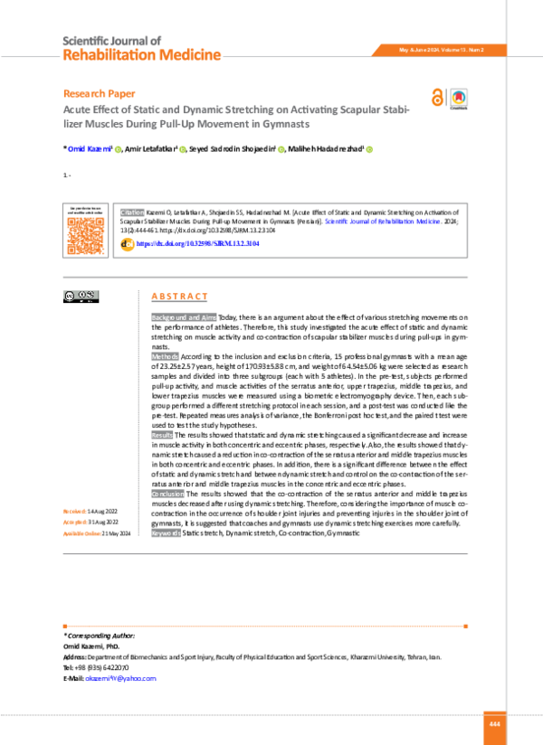 (PDF) Acute Effect of Static and Dynamic Stretching on Activating Scapular Stabilizer Muscles ...