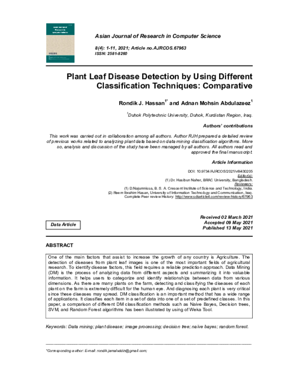 (PDF) Plant Leaf Disease Detection by Using Different Classification ...