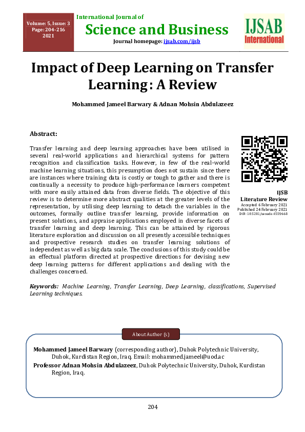 (PDF) Impact of Deep Learning on Transfer Learning : A Review