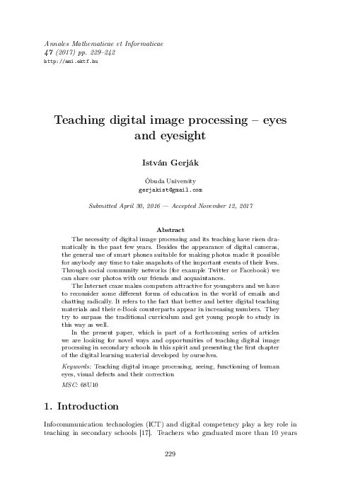 (PDF) Teaching digital image processing: eyes and eyesight