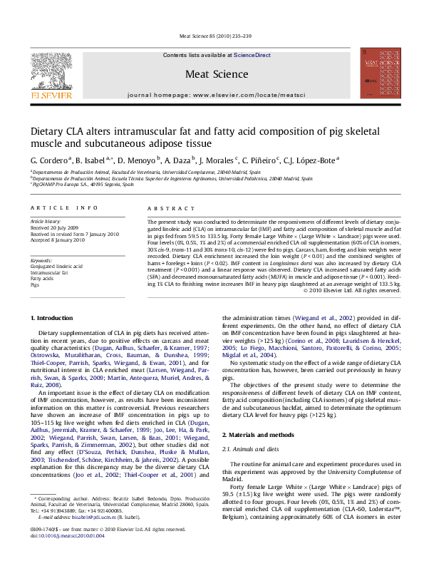 (PDF) Dietary CLA alters intramuscular fat and fatty acid composition ...