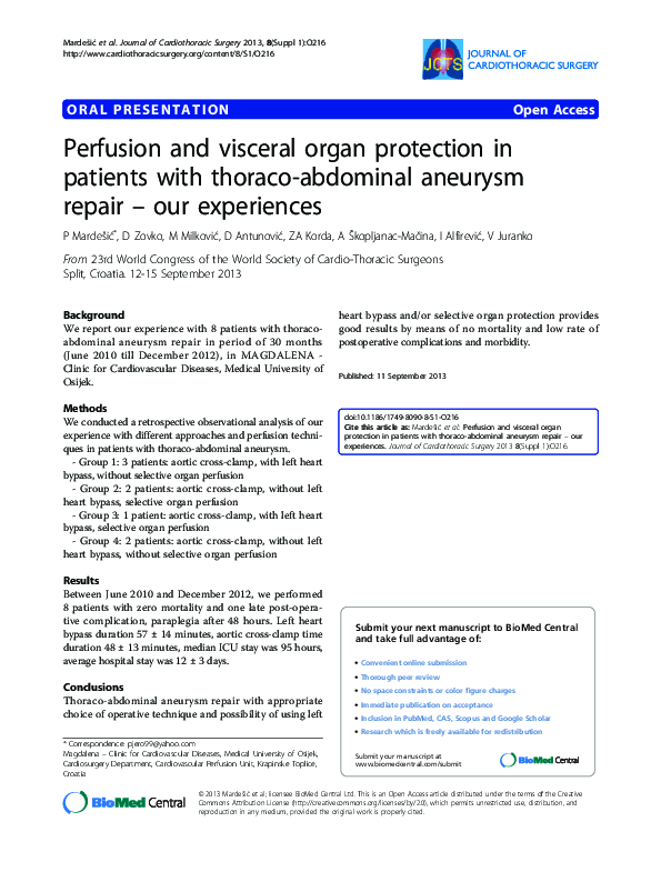 (PDF) Perfusion and visceral organ protection in patients with thoraco ...