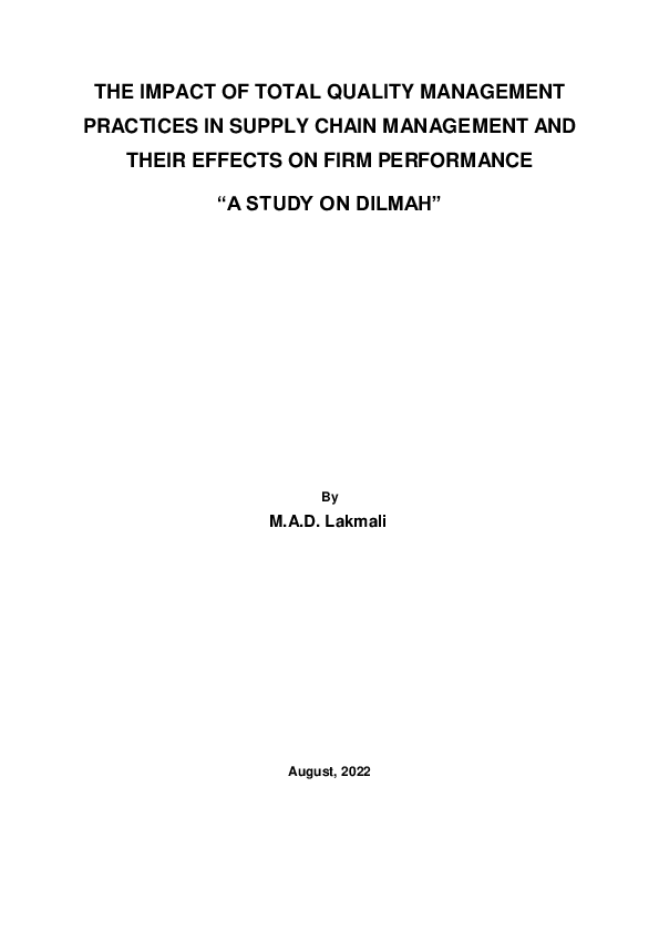 (PDF) The Impact of Total Quality Management Practices in Supply Chain Management and Their ...