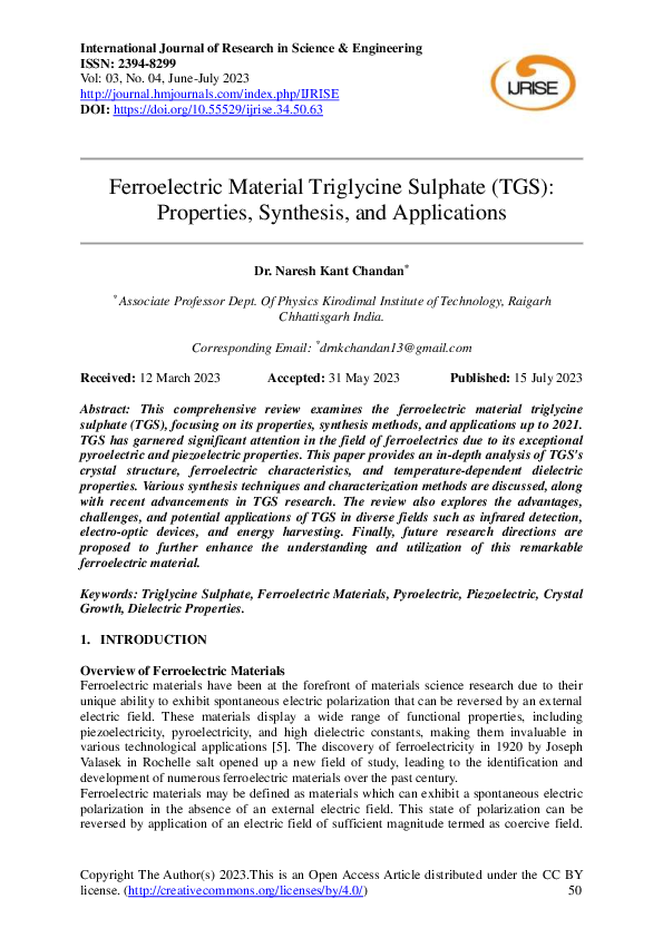 (PDF) Ferroelectric Material Triglycine Sulphate (TGS): Properties ...