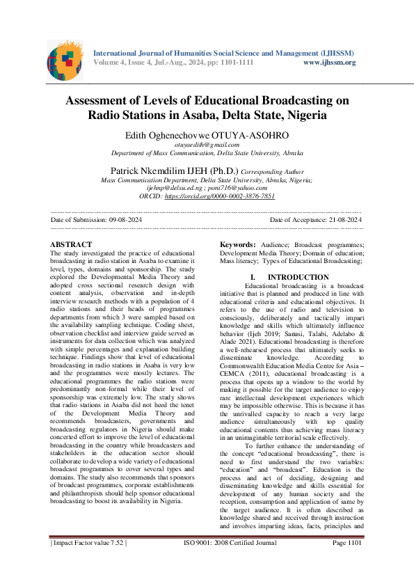(PDF) Assessment of Levels of Educational Broadcasting on Radio ...