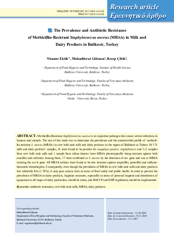 (PDF) The Prevalence and Antibiotic Resistance of Methicillin-Resistant Staphylococcus aureus ...