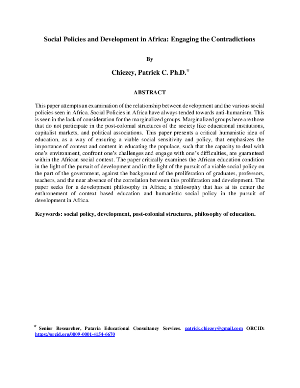 (PDF) Social Policies and Development in Africa: Engaging the ...