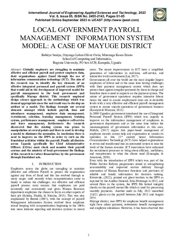 (PDF) Local Government Payroll Management Information System Model: A ...