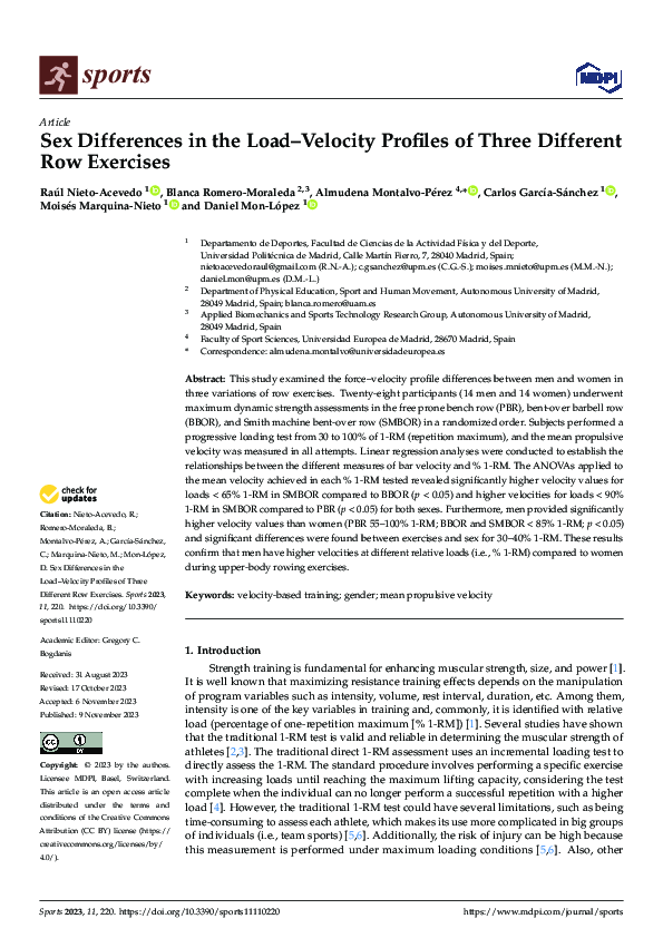 (PDF) Sex Differences in the Load–Velocity Profiles of Three Different Row Exercises