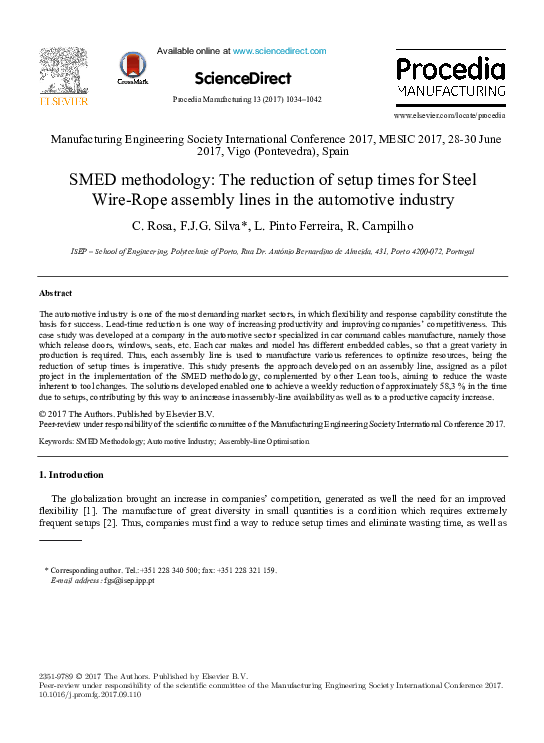 (PDF) SMED methodology: The reduction of setup times for Steel Wire ...