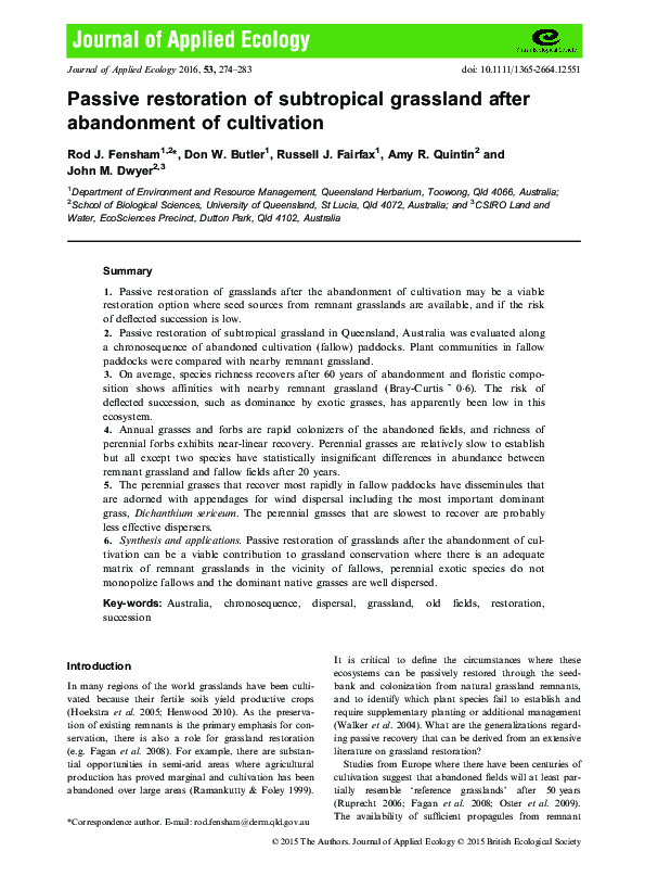 (PDF) Passive restoration of subtropical grasslands leads to incomplete ...