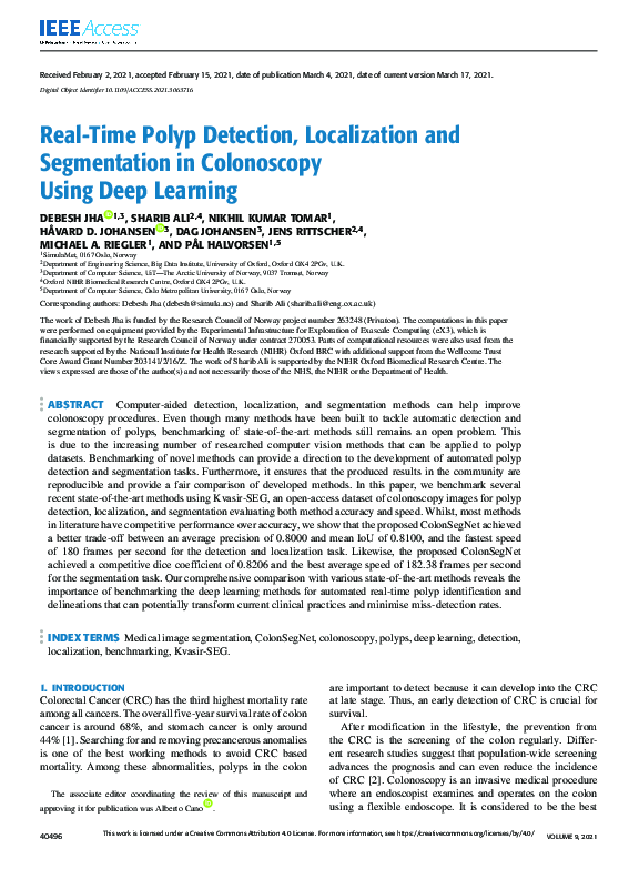 (PDF) Real-Time Polyp Detection, Localization and Segmentation in Colonoscopy Using Deep Learning