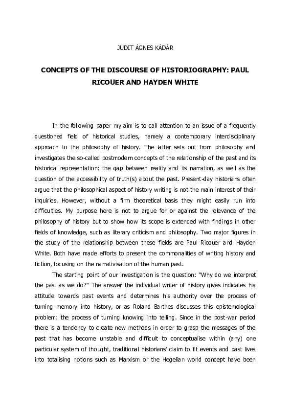 (PDF) “Concepts of the Discourse of Historiography: Paul Ricouer and Hayden White.”