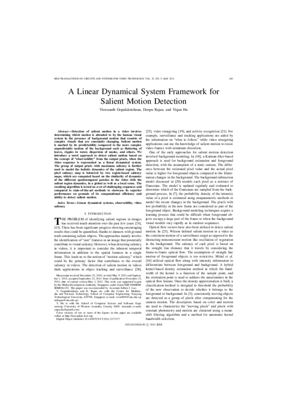 (PDF) A Linear Dynamical System Framework for Salient Motion Detection